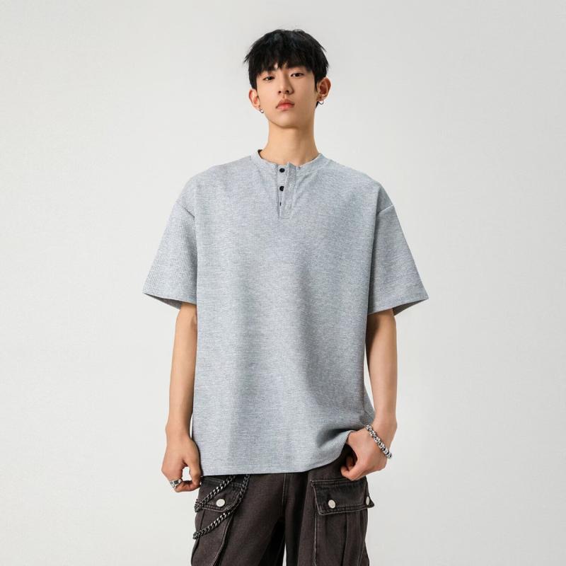 Tシャツ メンズ 男性用 ワッフル ヘンリーネック 半袖 トップス 春夏 コットン ゆったり 普段使い 部屋着・スタイル: 流行・柄: 文字・タイプ: プルオーバー・ネックライン: ラウンドネック・袖丈: 半袖・フード: なし・・素材: 綿...
