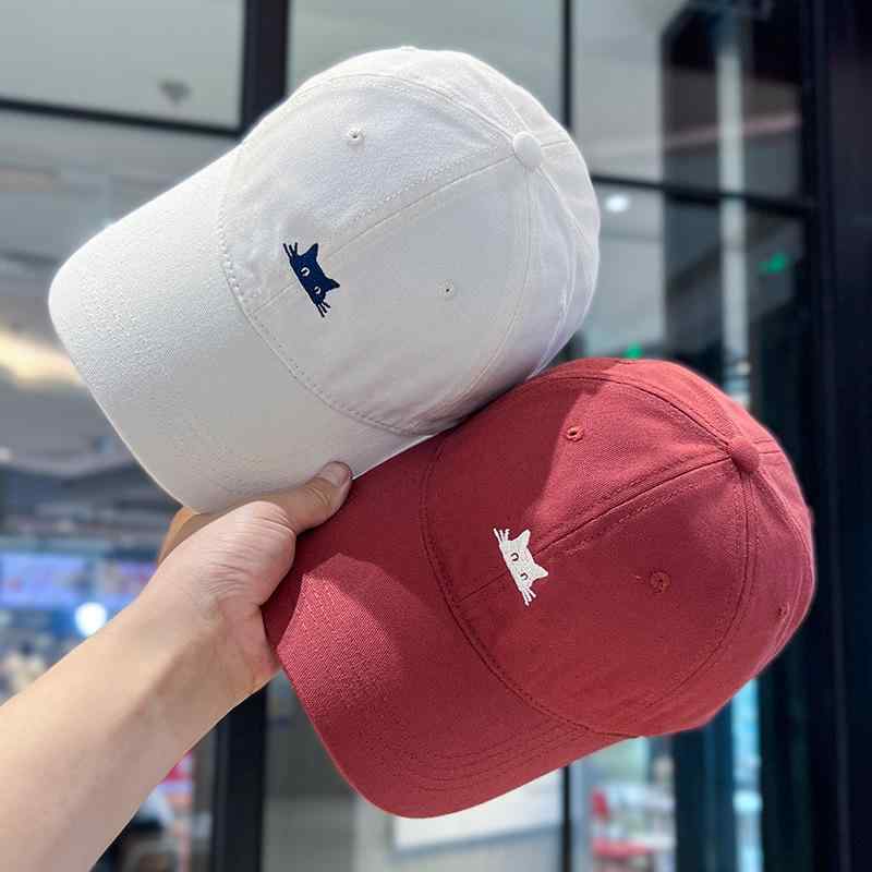 帽子 レディース かわいい 猫 刺繍 キャップ 紫外線対策 日よけ ベースボールキャップ 春夏 秋冬 米白 黒 黄色 赤 紺 コットン