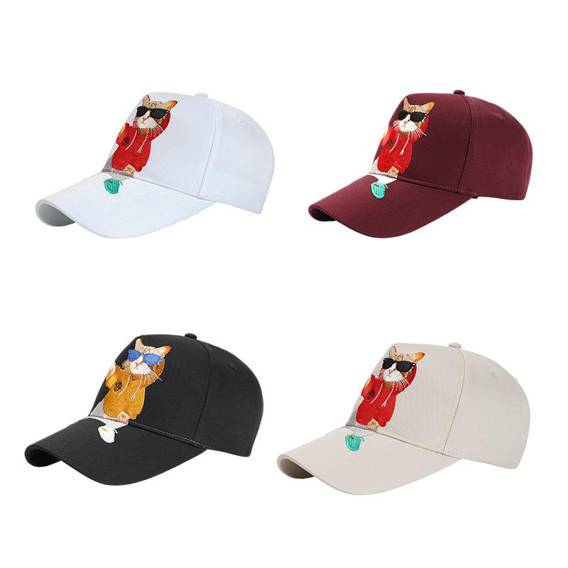野球帽 男女兼用 帽子 大頭囲 全綿 猫 刺繍 ハードトップ 日よけ 防晒 保温 防風 白 黒 ワインレッド カーキ ブルー グレー・カテゴリ: キャップ・デザイン: 猫・対象: シーズンレス・帽子のタイプ: 丸い・つばの形状: ワイド・カ...