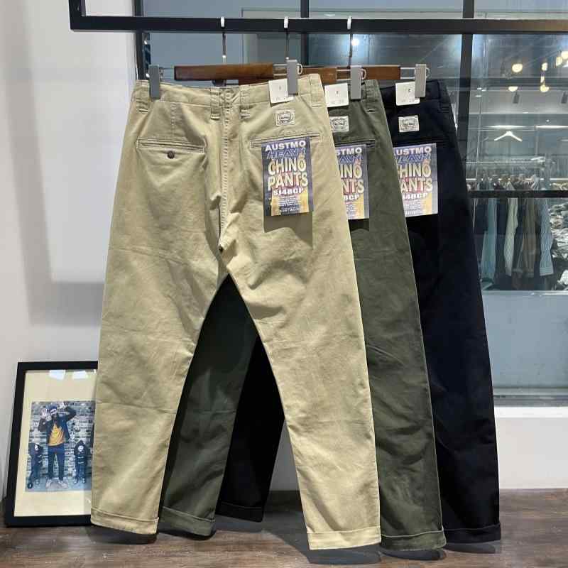 2個セットパンツ メンズ 男性用 レトロ ウォッシュ加工 ストレッチ ストレート カジュアル ロングパンツ カーキ 軍緑 ブラック 高弾性string