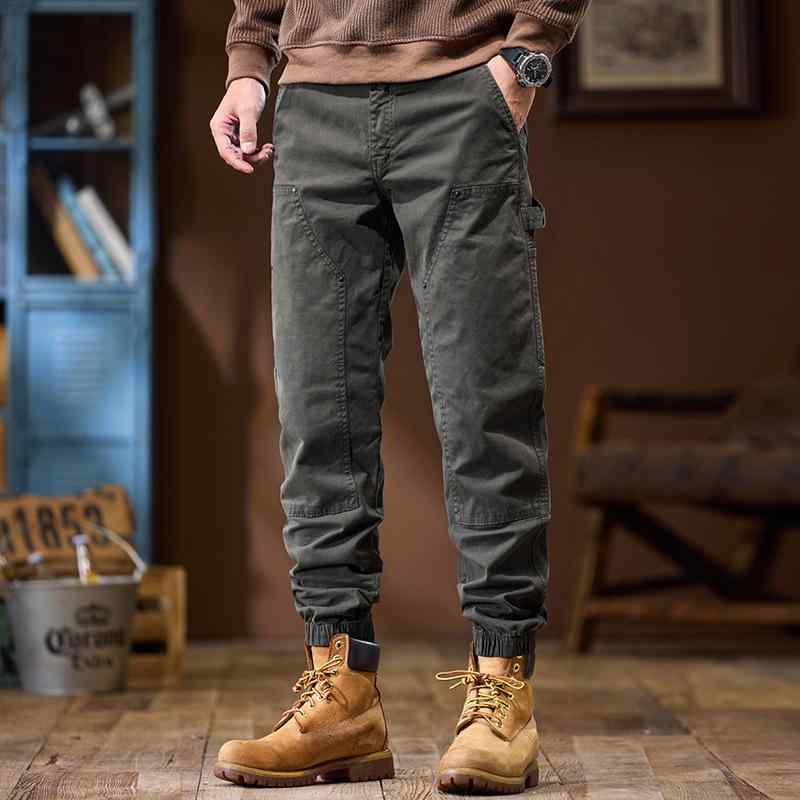 カーゴパンツ メンズ 男性用 ワークパンツ 多ポケット ドローストリング 裾 絞り ルーズ ストレート 厚手 コットン 綿 秋冬 アウトドア 普段使い カジュアル ブラック グレー ブラウン・スタイル: アメリカンレトロ・対象: 24-35...