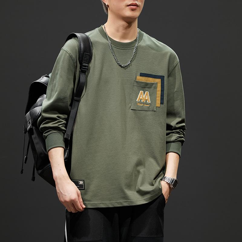 スウェット メンズ 男性用 大きいサイズ コットン 長袖Tシャツ ラウンドネック プルオーバー トップス 灰緑 紺 黒 ゆったり 秋・スタイル: 青春・対象年齢: 18-24歳・種類: プルオーバー・裏地の有無: 無・ネックライン: ラウン...