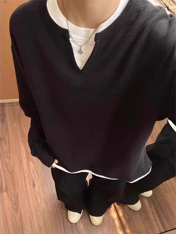 スウェット メンズ 裏起毛 ワッフル Vネック 長袖Tシャツ プルオーバー 秋冬 暖かい ゆったり 部屋着 普段使い トップス トレーナー カットソー ブラック グレー・カテゴリ: スウェット/トレーナー・スタイル: ストリート・対象: 青...