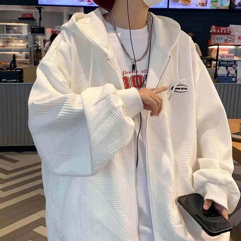 パーカー メンズ 春秋 韓国 カジュアル 長袖 フード付き トップス ゆったり 大きめサイズ ストリート スポーティー 白 黒 グレー・スタイル: 韓国版・対象: 18-24歳・タイプ: カーディガン・袖丈: 長袖・フード: 有り・・誤差範...