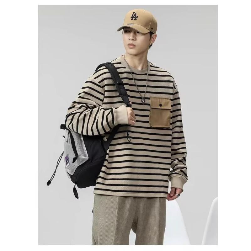 メンズ トレーナー 長袖Tシャツ ボーダー柄 カットソー プルオーバー 春秋物 ポリエステル混紡 普段使い カジュアルスタイル・スタイル: 港風・対象年齢: 18-24歳・タイプ: プルオーバー・襟: ラウンドネック・袖丈: 長袖・フード:...