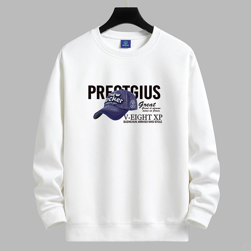 スウェット メンズ 薄手 クルーネック プルオーバー 長袖 コットン 混紡 プリント ルームウェア 普段使い カジュアル スタイル 白 ホワイト 黒 ブラック