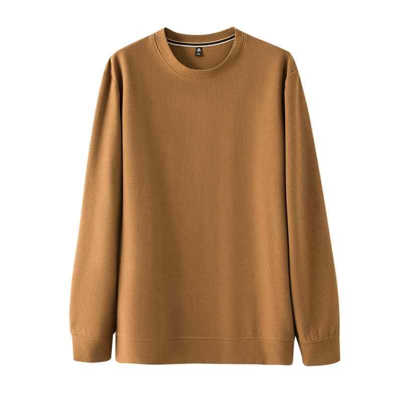 スウェット メンズ 男性用 ワッフル 長袖 Tシャツ 無地 丸首 トップス 春秋 直筒型 白 黒 紺