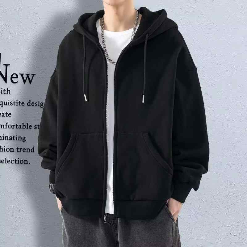 パーカー メンズ 無地 ジップアップ スウェット 春秋 薄手 フード付き ジャケット ブルゾン ジャンパー ポリエステル 黒 ブラック グレー 部屋着 ルームウェア 普段使い デイリー カジュアル