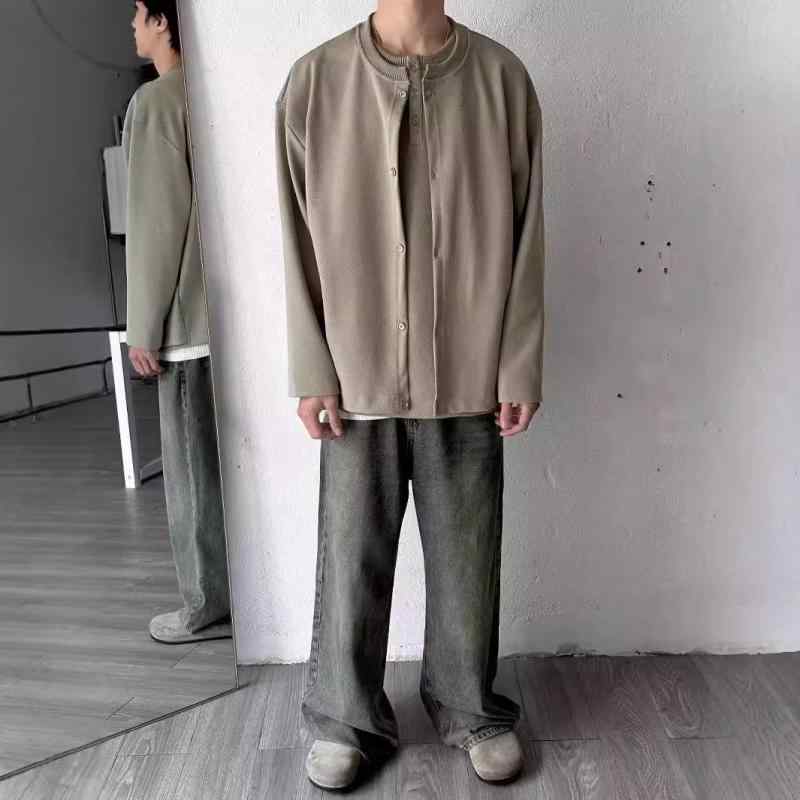 パーカー メンズ 男性用 フェイクレイヤード プルオーバー スウェット 無地 シンプル 中華風 チャイナ風 カジュアル ゆったり 長袖 秋冬