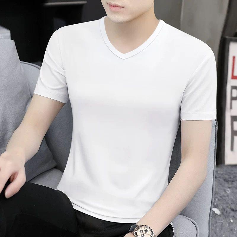 Tシャツ メンズ Vネック 半袖 接触冷感 吸湿速乾 薄手 無地 浅グレー 浅藍色 軍緑 深グレー 紺色 コーヒー色 ワインレッド 白 黒 ポリエステル