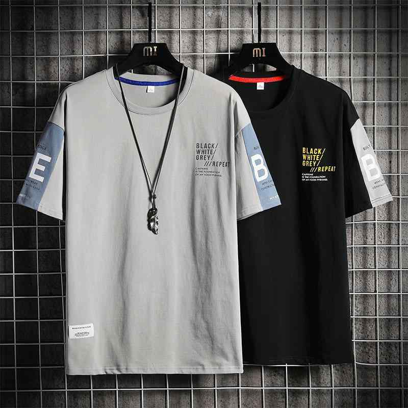 Tシャツ メンズ 半袖 コットン 春夏 トップス インナー レイヤード風 カジュアル 韓国 普段使い ルームウェア ブラック グレー ホワイト ポリエステル プリント 無地