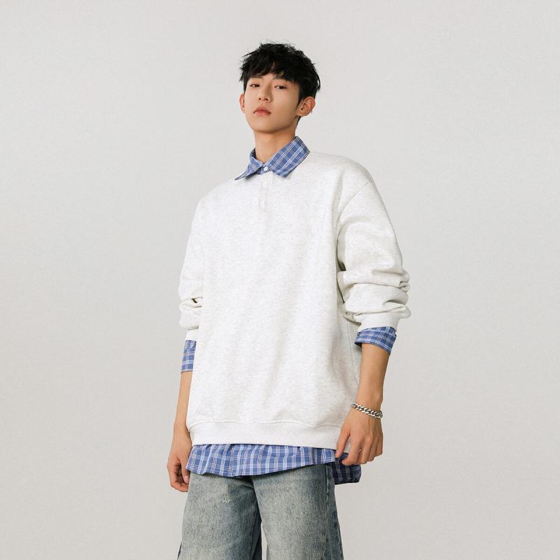 スウェット メンズ 韓国 フェイクレイヤード ストライプ プルオーバー ライトグレー ダークブルー ゆったり 長袖 トップス 春秋 普段使い・商品カテゴリ: スウェット/トレーナー・スタイル: 韓国・対象: 男性・デザイン: プルオーバー・...