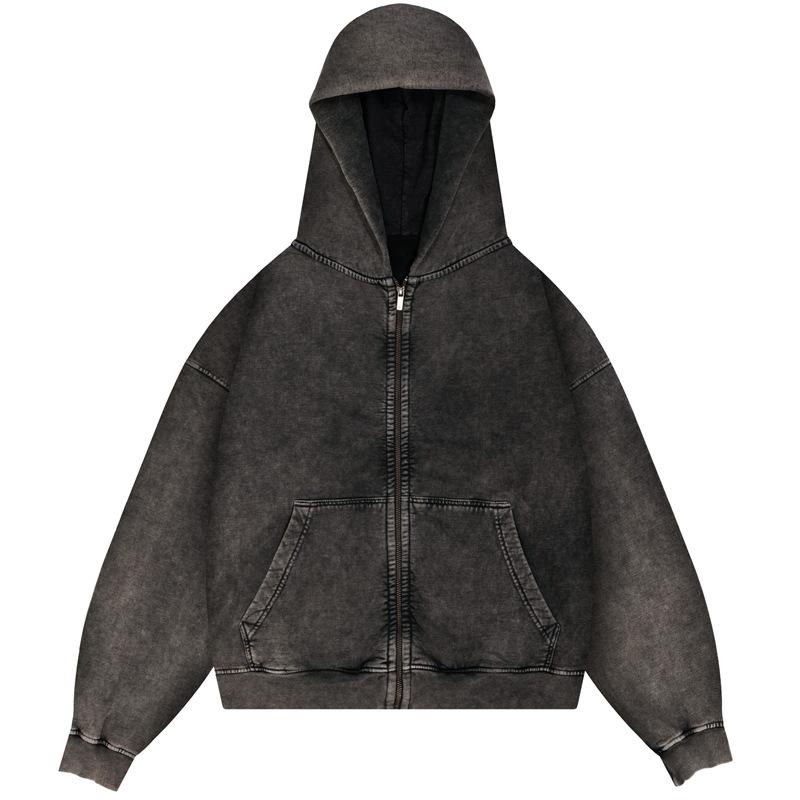 パーカー メンズ 男性用 秋冬用 ウォッシュド加工 無地 コットン 厚手 ビンテージ風 プルオーバー フーディー トップス 普段使い 部屋着 水洗い ブラック系 グレー系