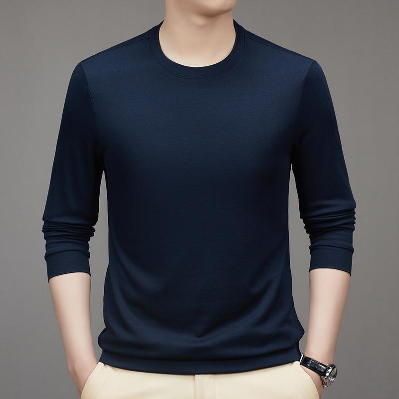 Tシャツ メンズ 男性用 薄手 長袖 春秋 カジュアル 丸首 トレーナー トップス 杢グレー ブラウン系 カーキ ブラック ブルー