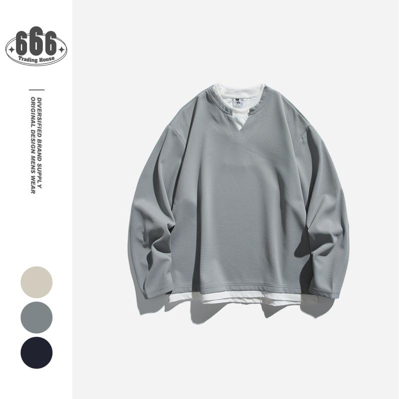 スウェット メンズ 春秋 華夫格（ワッフル）トップス 長袖 プルオーバー キャンパススタイル カジュアル 杏色 グレー 紺色・カテゴリ: トレーナー/スウェット・潮流・対象年齢: 18-24歳・タイプ: プルオーバー・ネックライン: ラウン...