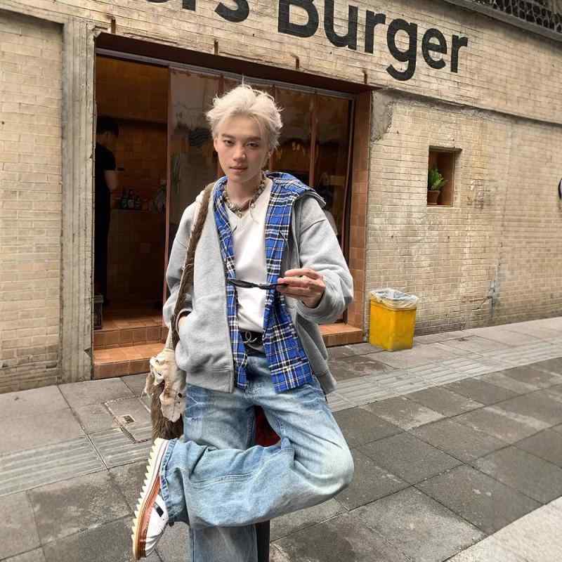 パーカー メンズ 男性用 長袖 スウェット 格子柄 春秋 普段使い カジュアルスタイル トップス グレー・項目: カテゴリ