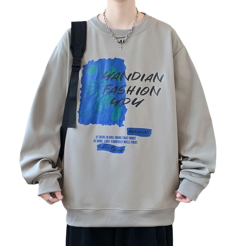 スウェット メンズ 秋物 アメリカン プリント カジュアル 丸首 長袖 Tシャツ 大码 ゆったり トップス プルオーバー 春秋・カテゴリ: 卫衣/绒衫・スタイル: 韩版・対象: 18-24歳・種類: プルオーバー・裏地: なし・ネックライン...