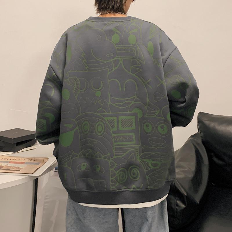 スウェット メンズ 長袖Tシャツ 春秋 薄手 トップス カットソー プルオーバー ラウンドネック トレーナー 10代 20代 ストリート カジュアル 普段使い ルームウェア ポリエステル ブラック系 グレー系