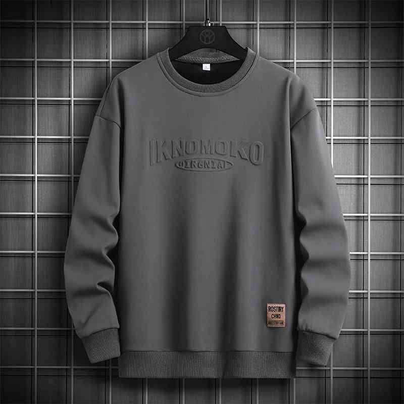 スウェット メンズ 秋物 プルオーバー 長袖 Tシャツ カットソー 韓国 ゆったり 大きめサイズ トップス 男性用 普段着 深グレー 黒 緑 白 コーヒー色 ポリエステル