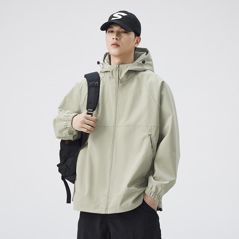 マウンテンパーカー メンズ ブルゾン 春秋 ライトアウター トップス 長袖 フード付き 無地 防風 撥水 スポーツウェア カジュアル 男性用 普段使い 部屋着 アウトドア 灰緑 水色 黒