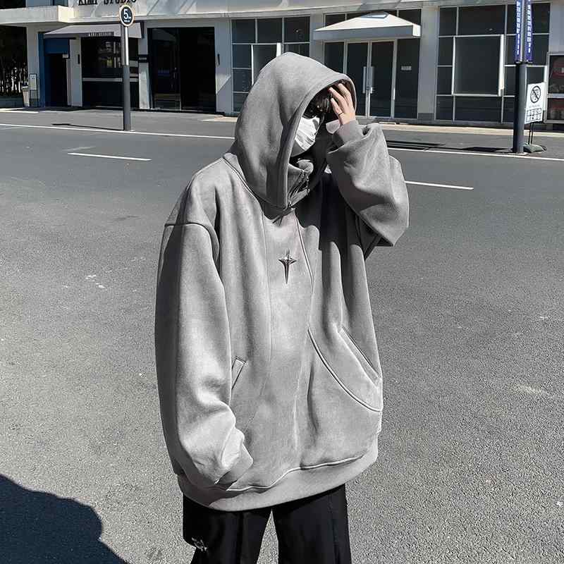 スウェット メンズ プルオーバーパーカー スエード調 ゆったり ジャケット 深グレー ブラック 春 スプリング・カテゴリ: スウェット/トレーナー・スタイル: ブリティッシュ・対象年齢: 成人・対象: 男性・サイズ: M, L, XL, 2...