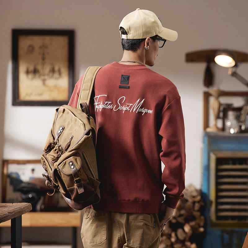 スウェット メンズ 男性用 立体刺繍 長袖 トップス 秋冬 厚手 ゆったりサイズ ラウンドネック 黒 ブラック 赤 レッド系
