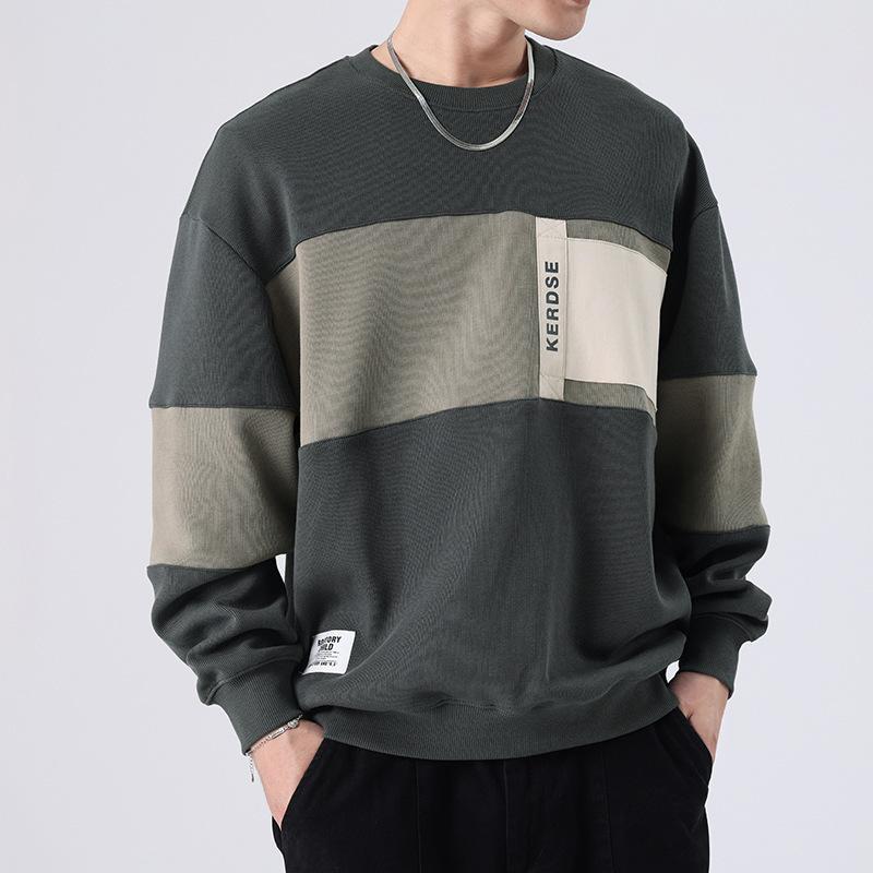 スウェット メンズ 秋冬 ビッグシルエット 長袖 トップス プルオーバー ラウンドネック 切り替え 綿 カーキ ダークグレー・スタイル: 流行・対象年齢: 18-24歳・タイプ: プルオーバー・インナー: なし・ネックライン: ラウンドネッ...