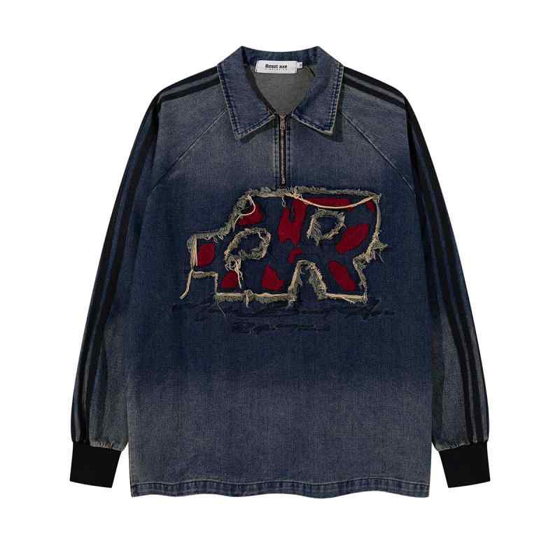 ポロシャツ メンズ 水洗い デニム トップス 立体 刺繍 襟付き スウェット 長袖 ブルゾン カットソー 10代 20代 普段使い 部屋着・カテゴリ: トレーナー/スウェット・スタイル: アメカジ・対象: 青少年.成人・袖丈: 長袖・柄: ...