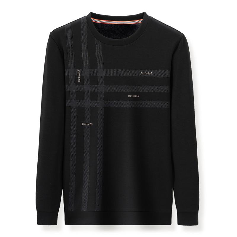 スウェット メンズ 裏起毛 ラウンドネック 冬 格子柄 トップス 長袖 Tシャツ プルオーバー あったか 厚手 カジュアル ブラック商品仕様