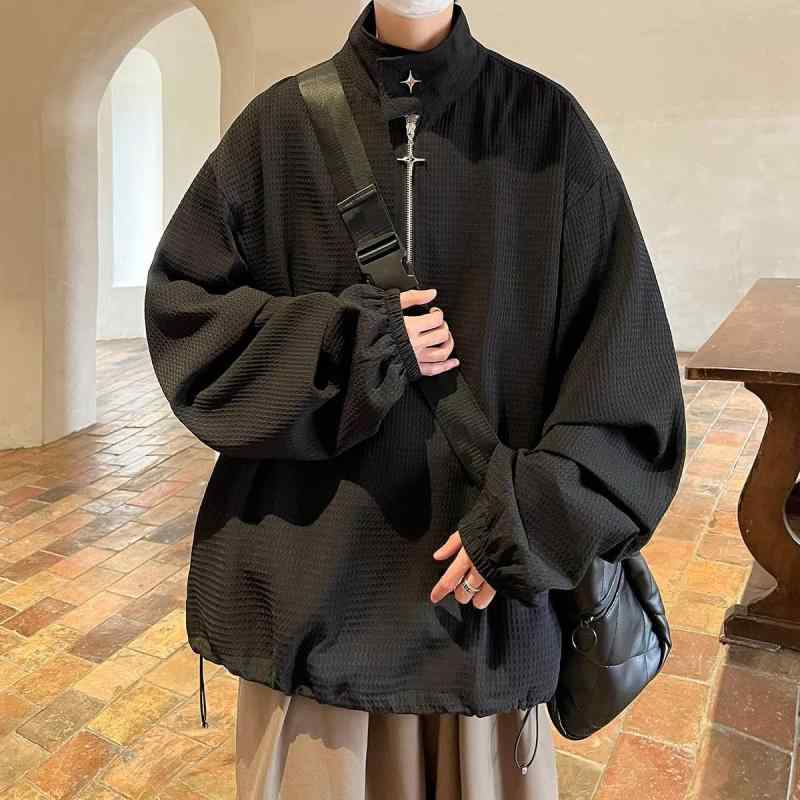 スウェット メンズ 春秋 プリント ラウンドネック プルオーバー ライトアウター 長袖 トップス 男性用 ゆったり カジュアル ストリート ポリエステル ホワイト ブラック