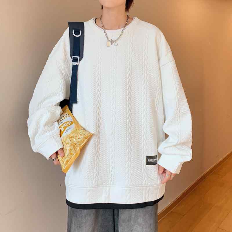 2個セットスウェット メンズ 韓国 ゆったり ラウンドネック プルオーバー ストライプ柄 長袖 トップス 春秋 カジュアル 普段使い ポリエステル スエットシャツ ホワイト ブラック グレー ブルー系・カテゴリ: トレーナー/フリース・スタ...