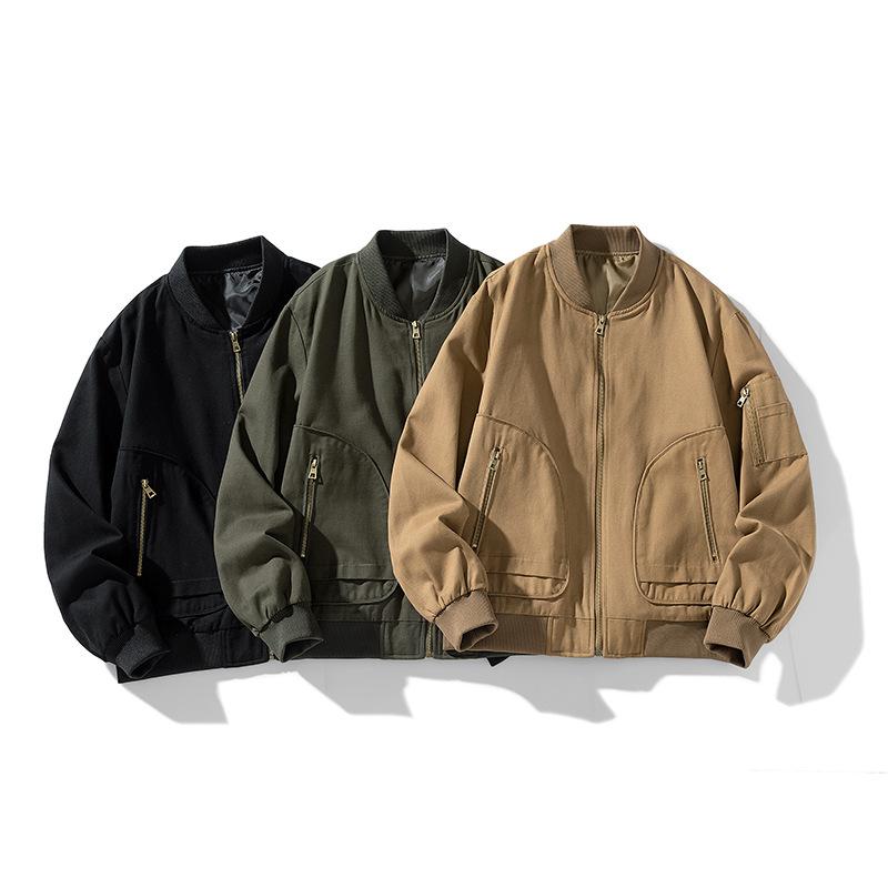 ジャケット メンズ 男性用 水洗加工 耐摩耗性 無地 スタジャン ブルゾン ミリタリー ブラック 黒 カーキ ブラウン ポリエステル 春秋 カジュアル ストリート・商品カテゴリ: ジャケット・スタイル: ストリート・ネックライン: ノーカラ...