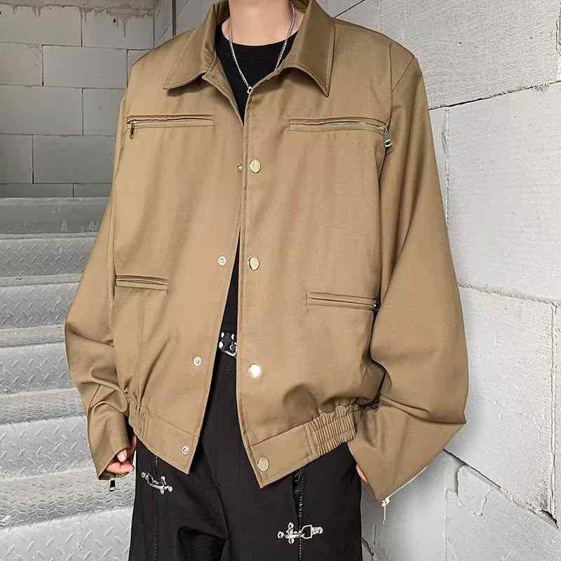 ジャケット 男性用 ブルゾン レトロ感 ワークジャケット ショート丈 ポリエステル 立ち襟 長袖 無地 ブラック 黒 ブラウン 茶色 ストリート・カテゴリ: ジャケット・スタイル: 韓国版・対象年齢: 18-24歳・襟: 襟付き・フィット:...