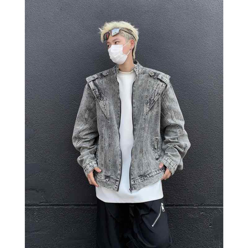 2個セットジャケット メンズ 男性用 デニム Gジャン アメリカン レトロ 古着風 切り替え ブルゾン ゆったり グレー 秋冬・素材: 綿75%・カテゴリ: ジャケット・・ネックライン: 襟付き・フィット: ゆったり・袖丈: 長袖・カラー:...