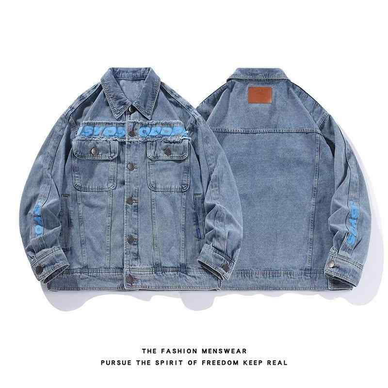 デニムジャケット メンズ 日本製 ストリート系 ブルゾン Gジャン 配色 切り替え ワーク 秋物 コットン 襟付き 長袖 トップス アウター カジュアル スタイリッシュ ブルー