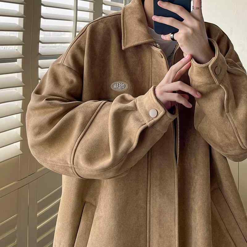 ジャケット メンズ 男性用 スエード調 ブルゾン レトロ 秋 アウター カジュアル 普段使い 伸縮性 接触冷感 ブラウン アイボリー ブラック・カテゴリ: ジャケット・・対象: 若者・襟の形: 襟付き・シルエット: ゆったり・前立て: ジッ...
