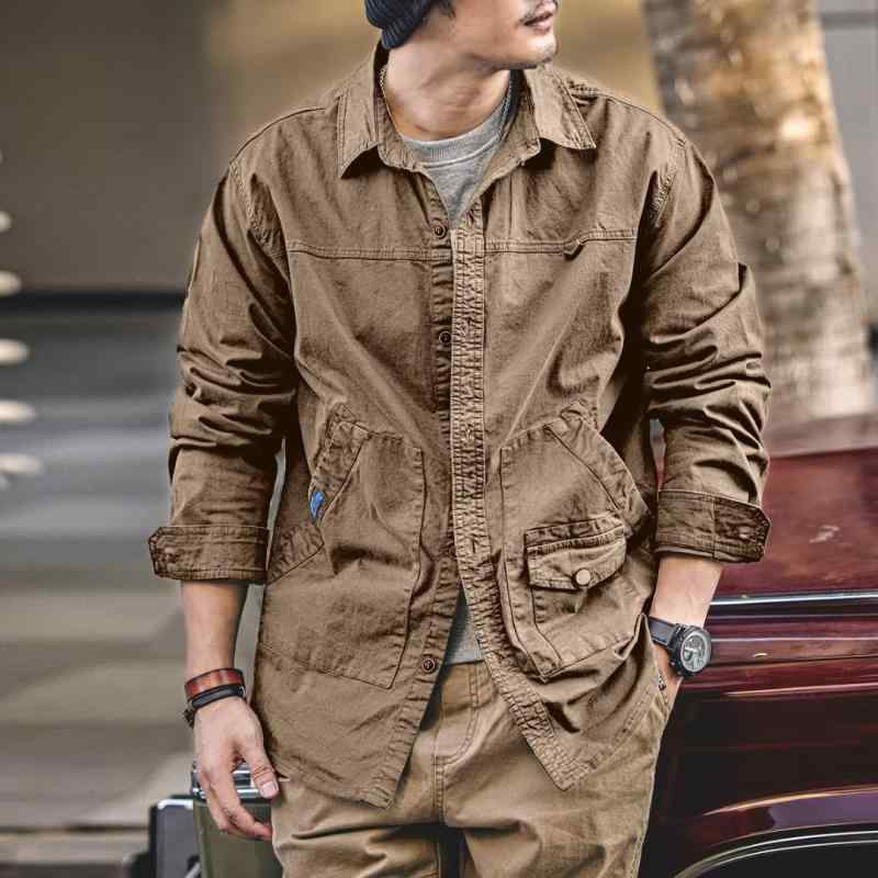 シャツ メンズ 長袖 コットン混紡 ワークスタイル 春秋 カジュアル カーキ・商品カテゴリ: ジャケット・スタイル: 港風・対象年齢層: 18-24歳・襟型: 襟付き・フィット: レギュラー・フロント: シングルブレスト・フード: なし・・...