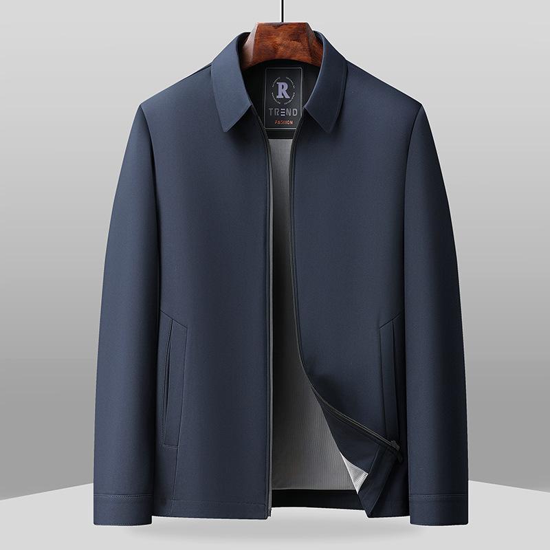 ジャケット メンズ 男性用 50代 60代 春秋 アウター 紳士服 シニア 世代向け ポリエステル 翻 Collar 襟付き 長袖 ジッパー フロント 無地 ゆったり シルエット サイドポケット 付き ブラック ネイビー ブルー