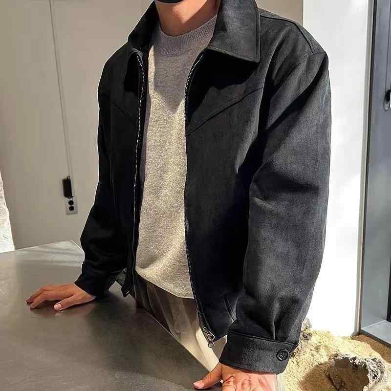 ジャケット 男性用 ブルゾン スエード調 立ち襟 ジップアップ 無地 秋冬 ラウンド裾 ブラック ブラウン ポリエステル 耐摩耗・項目名: カテゴリ・値: ジャケット・項目名: スタイル・値: シンプル・項目名: 対象年齢・値: 青少年.成...
