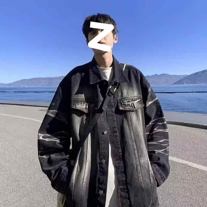 ジャケット メンズ 男性用 デニム Gジャン ブルゾン ヴィンテージ加工 USED風 ストリート系 ゆったり 防風 耐摩耗 ブルー ブラック・素材機能: 耐摩耗.防風・カテゴリ: ジャケット・スタイル: 韓国・対象: ビジネスマン（35歳以...