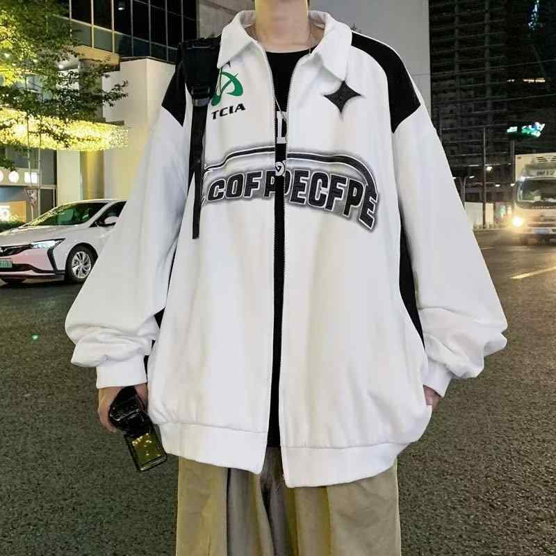 ジャケット メンズ 男性用 ブルゾン 配色 春秋 ストリート カジュアル 襟付き ポリエステル ホワイト 長袖 アウター・カテゴリ: ジャケット