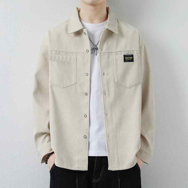 ジャケット メンズ 男性用 コーデュロイ 長袖 襟付き シャツ カジュアル アウターウェア 春秋 スタンダードスタイル ミリタリー 無地 ホワイト系 グレー系 ブラック系