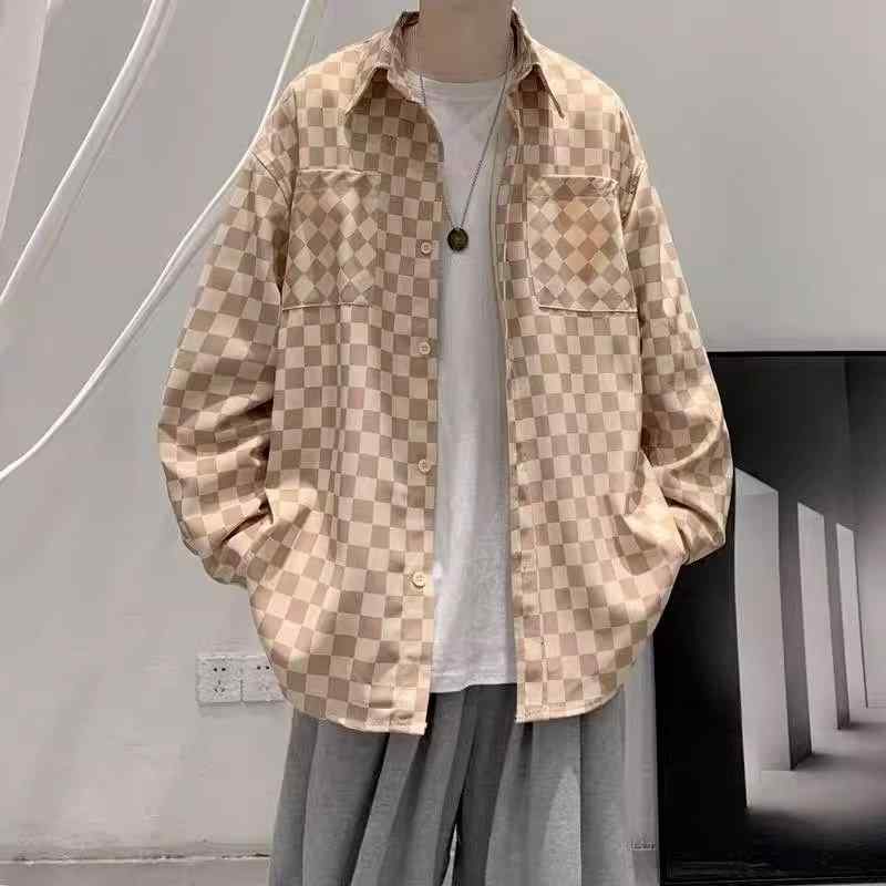 シャツ メンズ 豪華感 チェック柄 長袖 トップス 春夏 ゆったりサイズ リラックス カ--キ色 黒 S M L XL 2XL・項目名: カテゴリ・値: 服装・項目名: スタイル・値: 通勤・項目名: シルエット・値: ルーズ・項目名: 前...