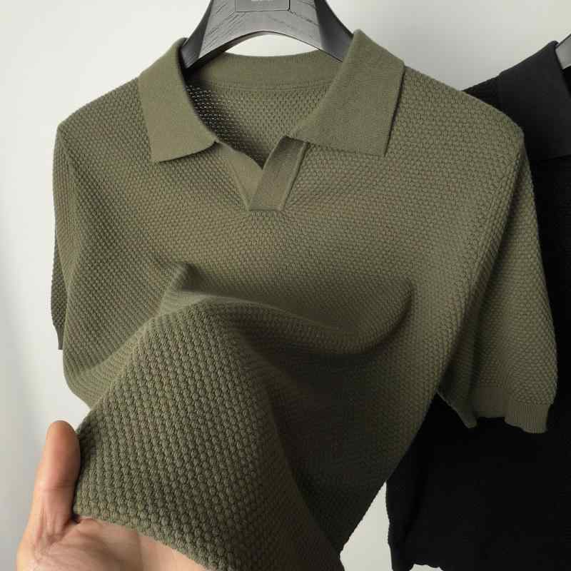 ポロシャツ メンズ 半袖 綿 ニット パイル地 鹿の子 無地 ワンポイント 刺繍入り 通気性 涼しい 薄手 接触冷感 普段使い リラックス オリーブグリーン ネイビー アイボリー ブラック カーキ M L XL 2XL 3XL 4XL・スタ...