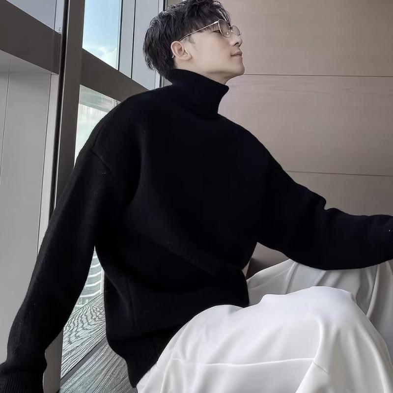 ニット メンズ タートルネック セーター 韓国 ゆったり 厚手 ウール トップス 秋冬 プルオーバー カットソー 長袖 ティーン レイヤード 白 黒・スタイル: プルオーバー・フィット: ストレート・ネックライン: スタンドカラー・袖丈: ...