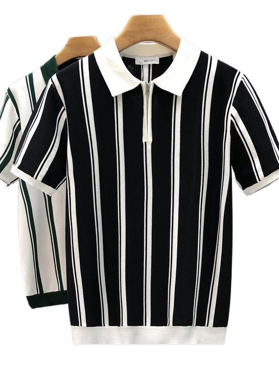 ポロシャツ メンズ 半袖 ストライプ 配色 ニット スリム 真夏 真夏用 トップス 接触冷感 普段使い・カテゴリ: ポロシャツ・スタイル: ビジネス・袖丈: 半袖・シルエット: ルーズ・柄: ストライプ・加工: 刺繍・厚さ: 薄手・対象年齢...