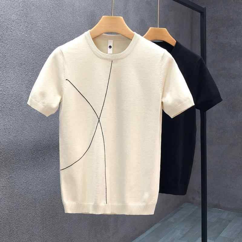 Tシャツ メンズ スリムフィット 半袖 接触冷感 ニット ヘンリーネック トップス カットソー 春夏 コットン ボーダー柄 カジュアル スタイル・スタイル: 简约・主な素材: 綿68%・柄: ストライプ・フィット: レギュラー・対象: 若者...