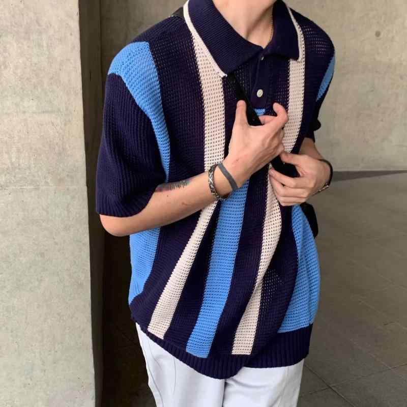 ポロシャツ メンズ 半袖 接触冷感 鹿の子編み 通気性 ストライプ柄 切り替え 襟付き サマーニット トップス 春夏 ブルー カーキ・カテゴリ: ニット・スタイル: プルオーバー・フィット: ゆったり・ネックライン: 襟付き・袖丈: 半袖・...