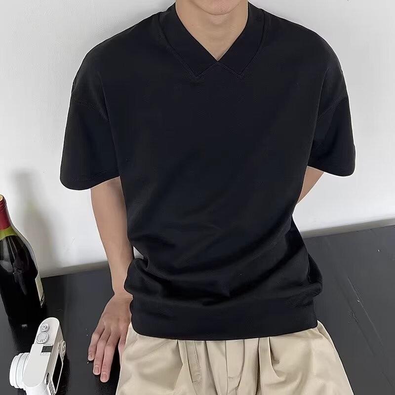 Tシャツ メンズ Vネック 薄手 半袖 ニット トップス 無地 韓国 ポリエステル 接触冷感 吸湿速乾 カットソー 春夏・スタイル: 流行・柄: 無地・タイプ: プルオーバー・ネックライン: ラウンドネック・袖丈: 半袖・厚さ: 薄手・対象...