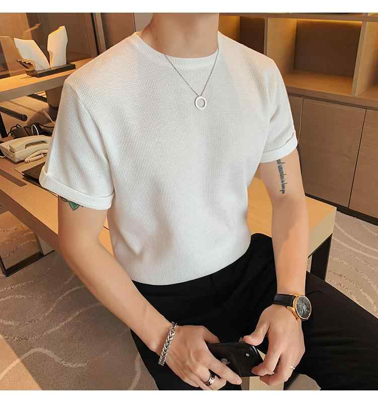 2個セットTシャツ メンズ 韓国 ポリエステル ワッフル 半袖 無地 カジュアル トップス ルームウェア 普段使い 白 黒・スタイル: 韓版・柄: 無地・フィット: ルーズ・対象年齢: 若者・種類: プルオーバー・ネックライン: ラウンドネ...